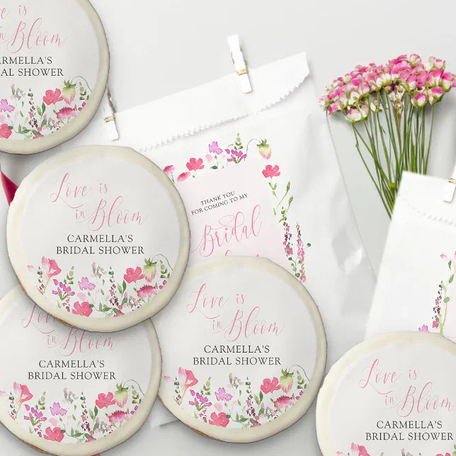 Love is in Bloom Pink Wildflower Bridal Shower Sugar Cookie | Zazzle