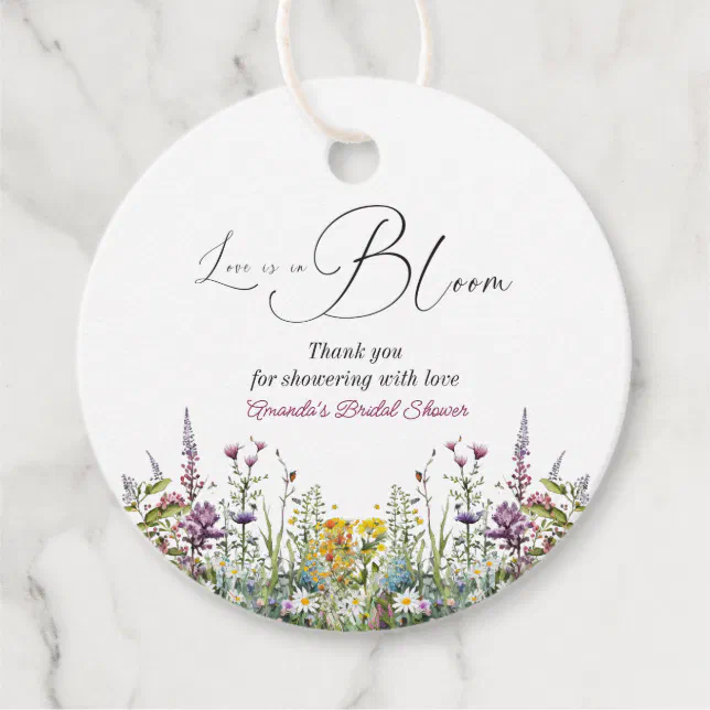 Love is in Bloom Wildflower Floral Bridal Shower Favor Tags | Zazzle