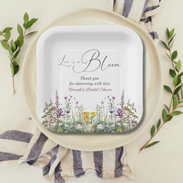 Love is in Bloom Wildflower Floral Bridal Shower Paper Plates | Zazzle