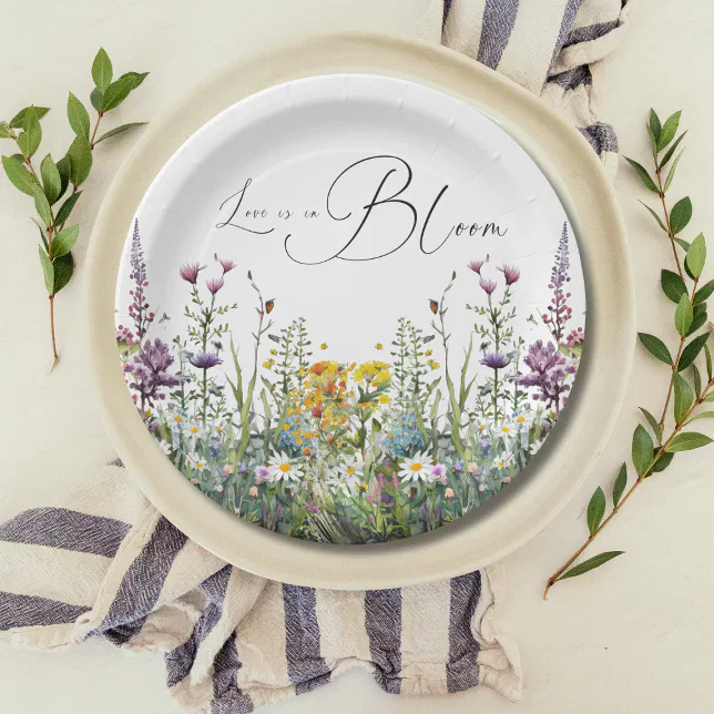 Love is in Bloom Wildflower Floral Bridal Shower Paper Plates | Zazzle