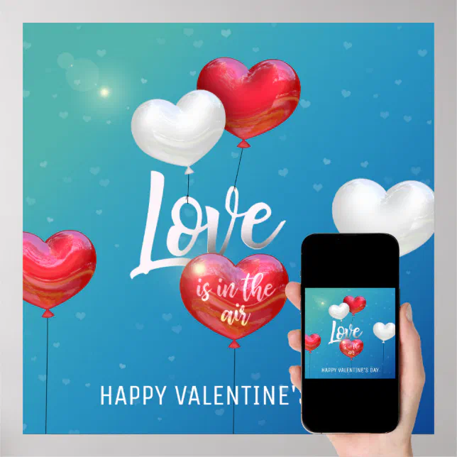Love Is In The Air Valentine Balloons Poster Print | Zazzle