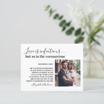 Love is Infectious Covid19 Photo Change the Date Announcement Postcard ...