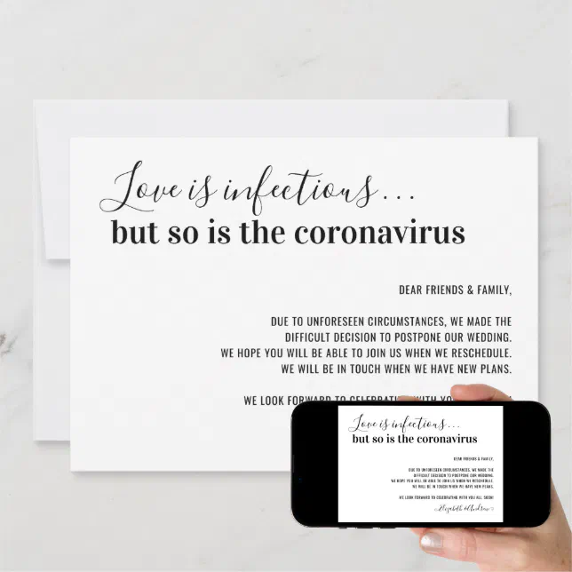 Love is Infectious Covid19 Wedding Postponement Announcement | Zazzle