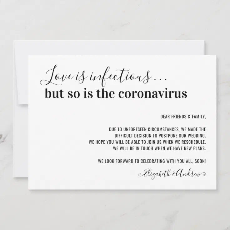 Love is Infectious Covid19 Wedding Postponement Announcement | Zazzle
