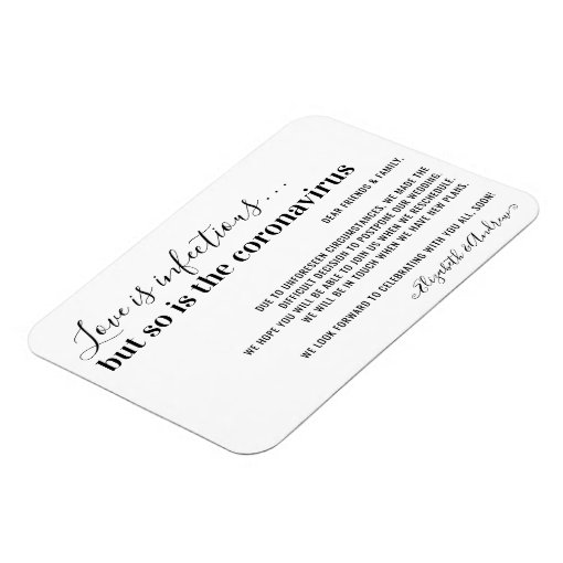 Love is Infectious Covid19 Wedding Postponement Magnet | Zazzle