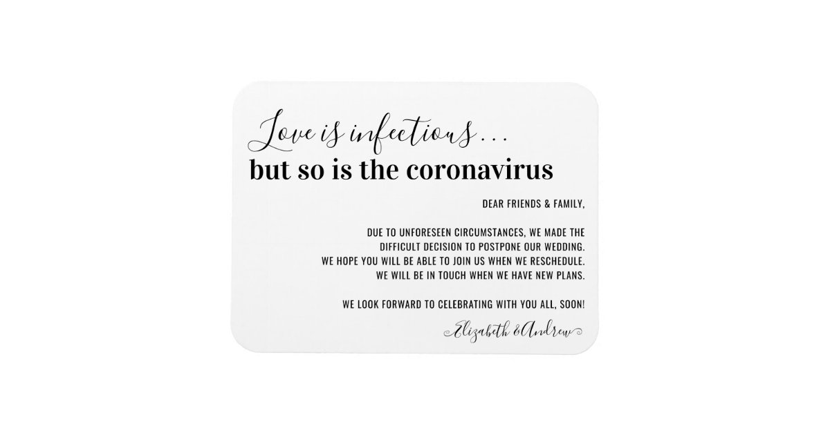 Love is Infectious Covid19 Wedding Postponement Magnet | Zazzle