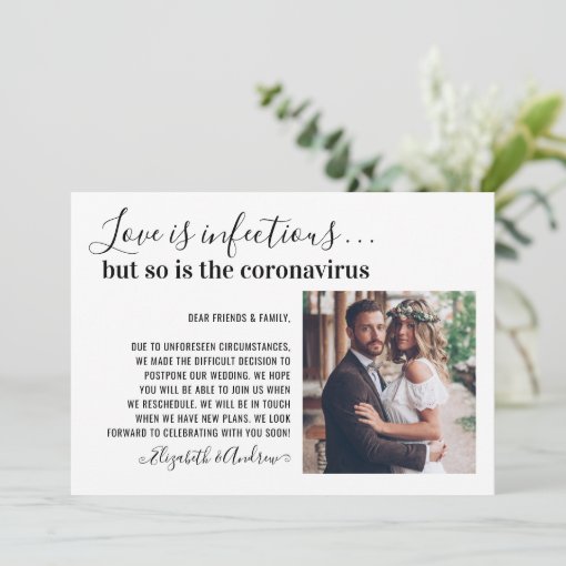 Love is Infectious Photo Change the Date Wedding Announcement | Zazzle