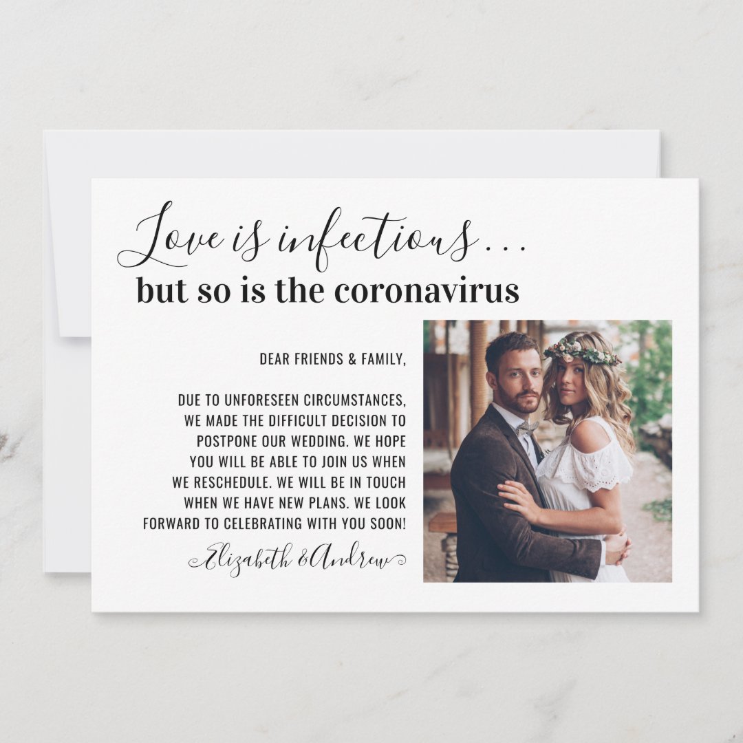 Love is Infectious Photo Change the Date Wedding Announcement | Zazzle