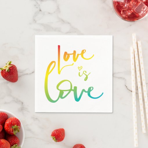 LOVE IS LOVE LBGT rainbow hand lettered typography Napkins | Zazzle