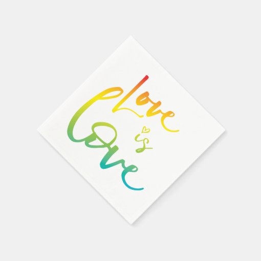 LOVE IS LOVE LBGT rainbow hand lettered typography Napkins | Zazzle