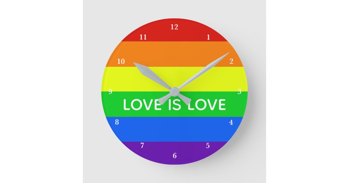 Love is Love Rainbow Gay Pride Cute LGBT Round Clock | Zazzle