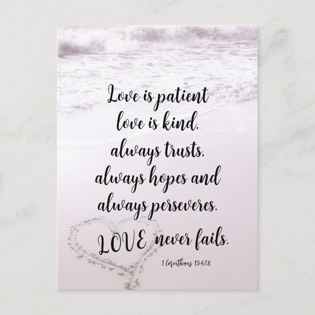 Love is Patient Bible Verse Ocean Beach Wedding Postcard | Zazzle