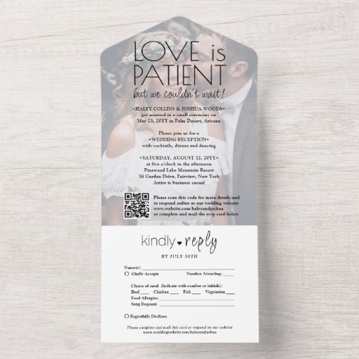 Love is Patient Elopement Reception Photo QR Code All In One Invitation ...