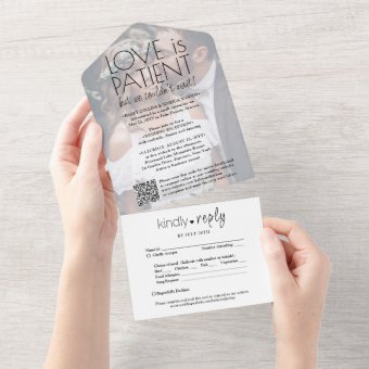 Love is Patient Elopement Reception Photo QR Code All In One Invitation ...