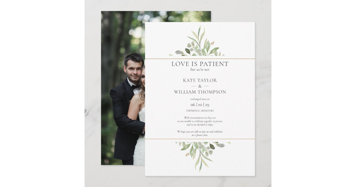 Love Is Patient Wedding Elopement Announcement | Zazzle
