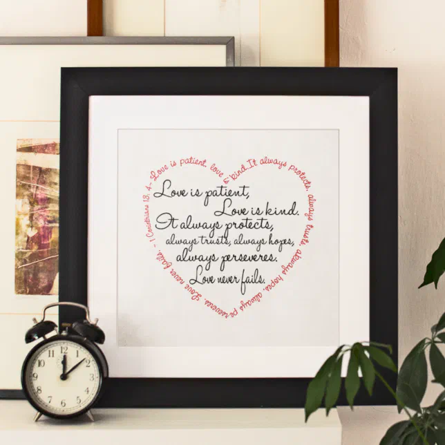 Love is Patient Word Heart unframed or framed Poster | Zazzle