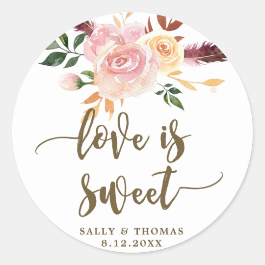 love is sweet boho floral pink favor sticker | Zazzle.com