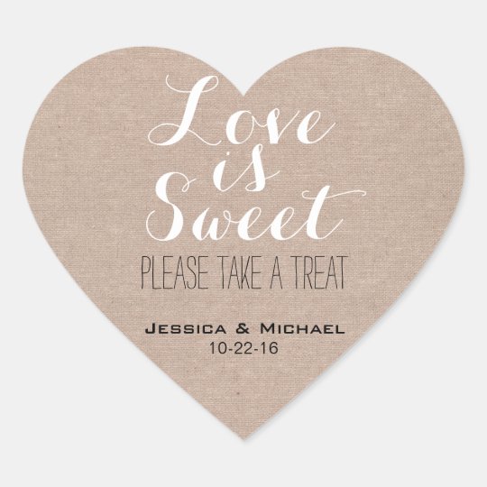 Love is sweet custom candy buffet wedding favor heart sticker | Zazzle.com