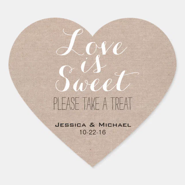 Love is sweet custom candy buffet wedding favor heart sticker | Zazzle
