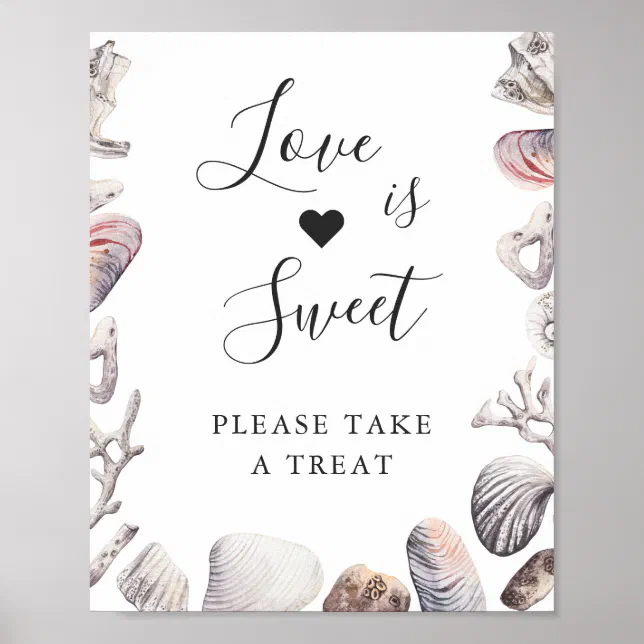 Love is Sweet Dessert Watercolor White Sea Shell Poster | Zazzle