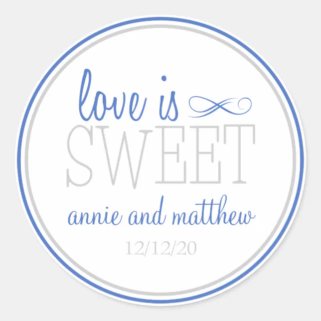 Love Is Sweet Labels (Blue / Silver) | Zazzle
