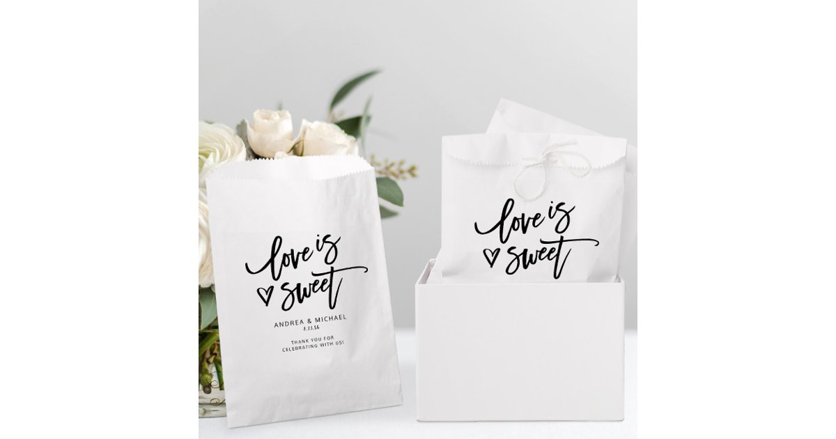 Love is Sweet Modern Fun Wedding Heart Handwriting Favor Bag | Zazzle