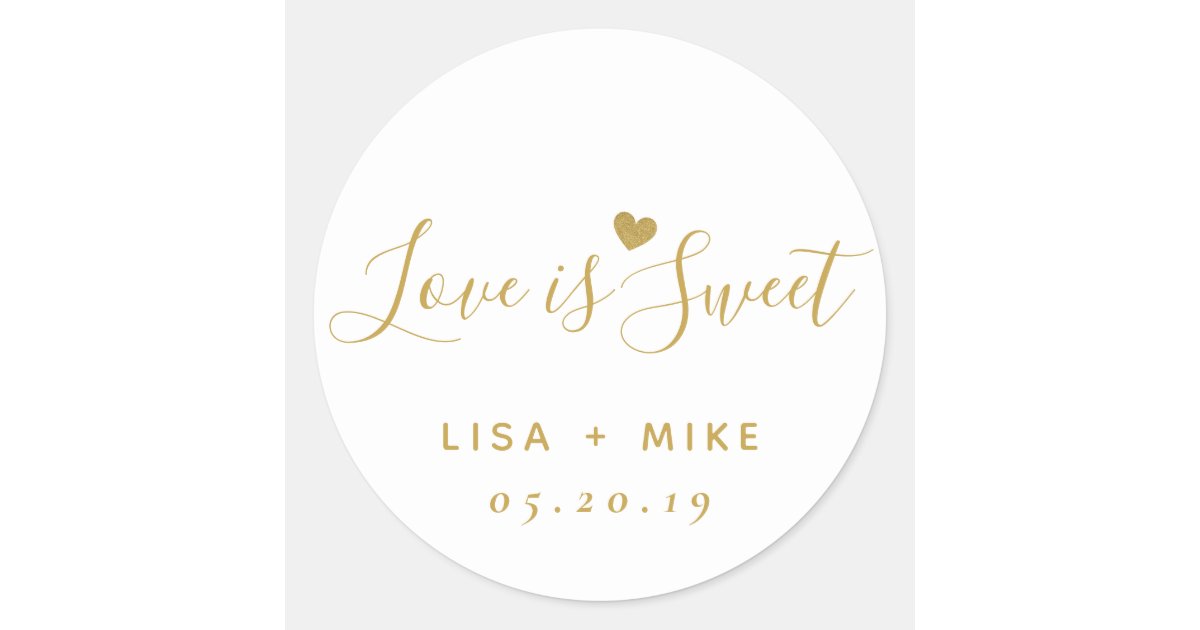 Love is Sweet Personalized Wedding Favor Classic Round Sticker | Zazzle