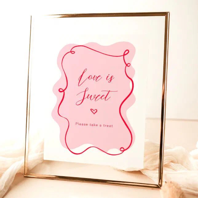 Love is sweet pink and red retro wavy frame poster | Zazzle