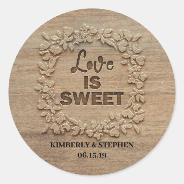 Love is Sweet Rustic Wedding Classic Round Sticker | Zazzle