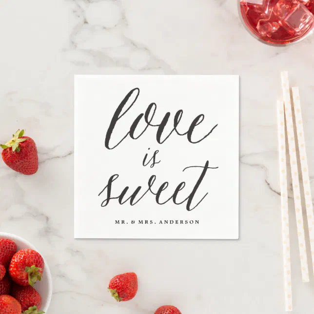 Love Is Sweet Script Modern Calligraphy Wedding Paper Napkins | Zazzle