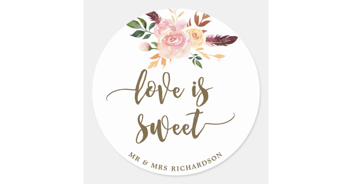love is sweet wedding bridal favor sticker | Zazzle