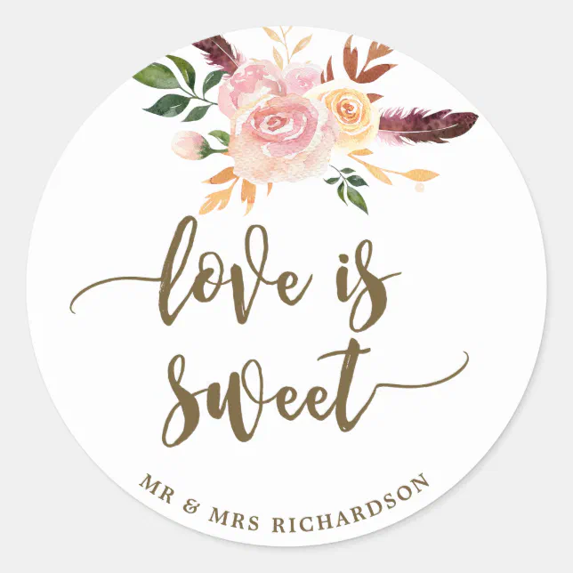love is sweet wedding bridal favor sticker | Zazzle