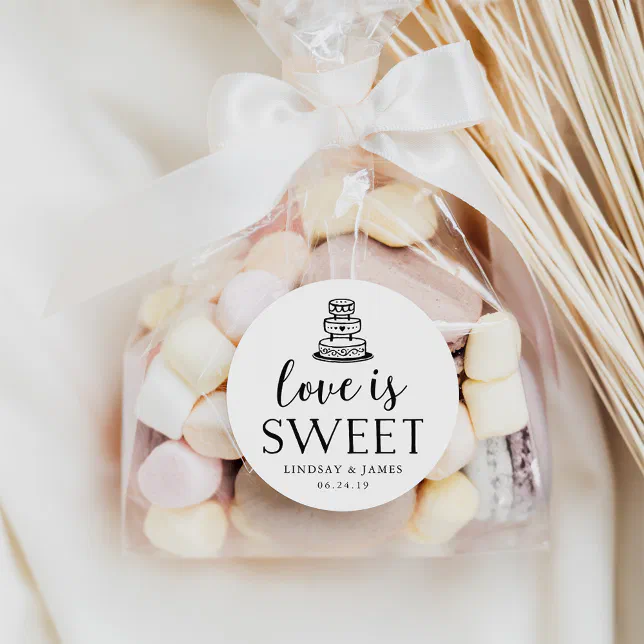 Love is Sweet | Wedding Cake Classic Round Sticker | Zazzle