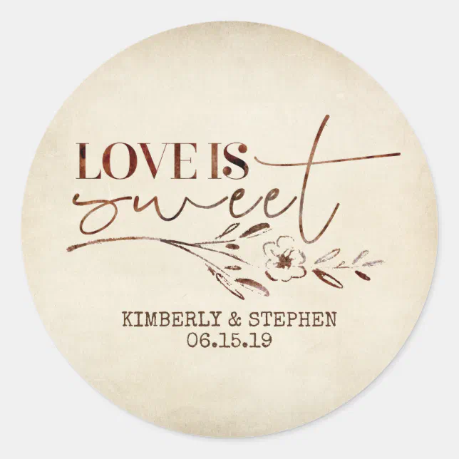 Love is Sweet Wedding Favor Classic Round Sticker | Zazzle