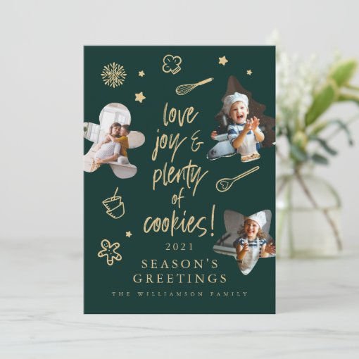 Love Joy Christmas Cookies Family Baking Photos Holiday Card | Zazzle