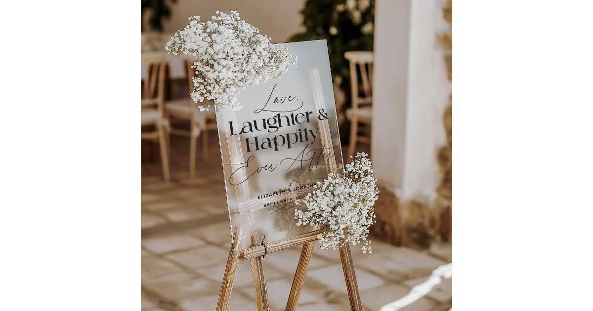Love Laughter and Happily Ever After Wedding Acrylic Sign | Zazzle