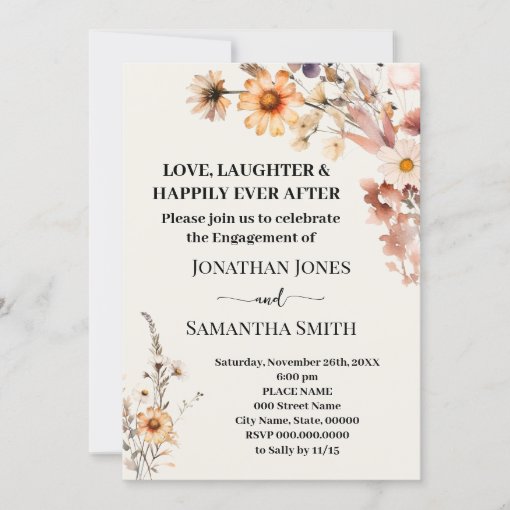 Love Laughter Happily Engagement Fall Wildflowers Invitation | Zazzle