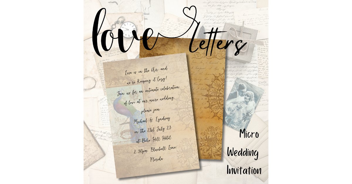Love Letters MICRO WEDDING Handwritten Peacock Invitation | Zazzle
