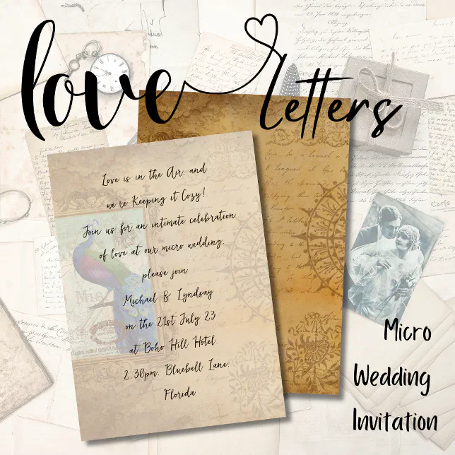 Love Letters MICRO WEDDING Handwritten Peacock Invitation | Zazzle