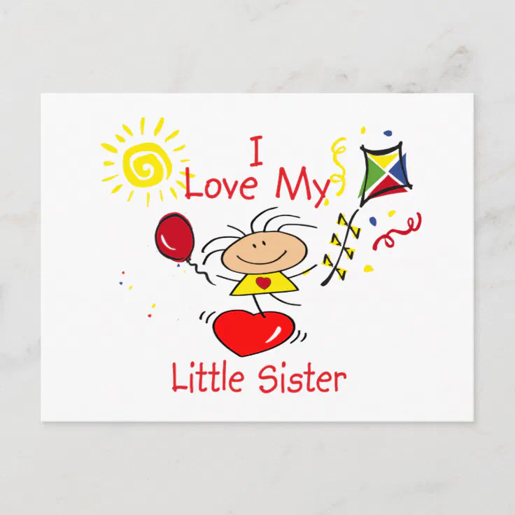 Love Little Sister Stick Figure Girl Postcard | Zazzle