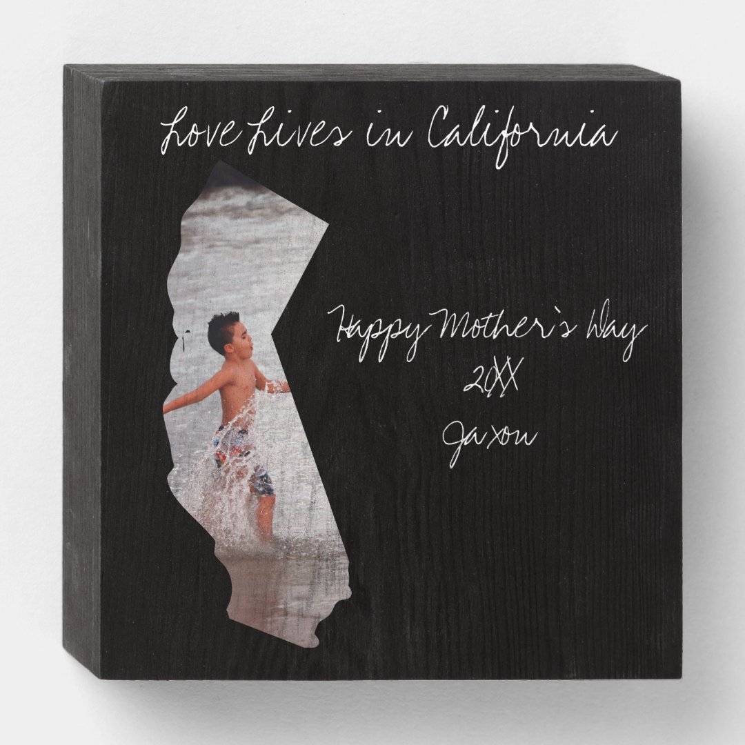 Love Lives In California State Shaped Custom Photo Wooden Box Sign | Zazzle