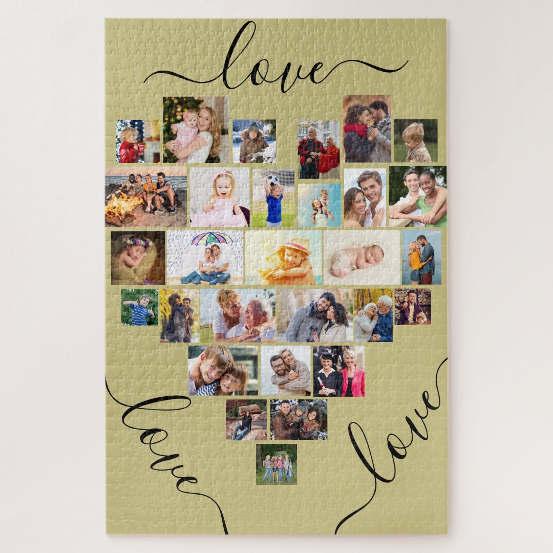 Love Love Love Heart Shaped Photo Collage Jigsaw Puzzle | Zazzle