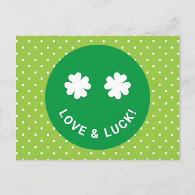 Love & Luck 4 Leaf Clover Smiling Emoji Postcard | Zazzle