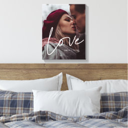 Love modern calligraphy couple photo canvas print | Zazzle