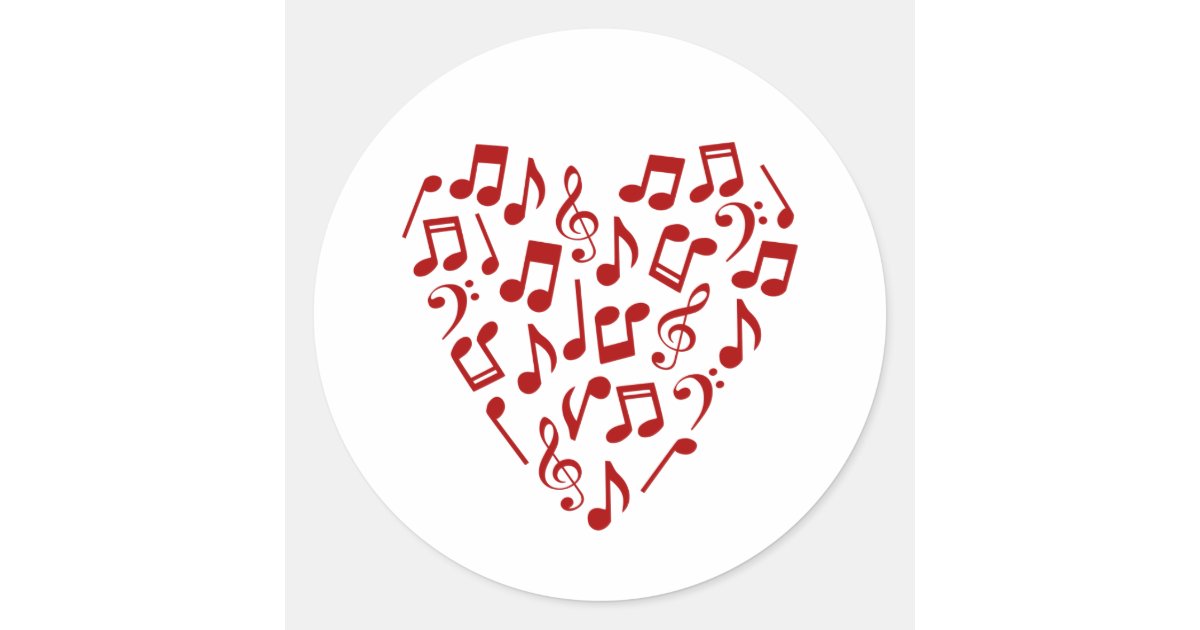 Love Music Heart of Music Notes Classic Round Sticker | Zazzle