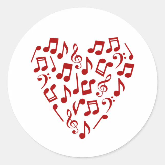 Love Music Heart of Music Notes Classic Round Sticker | Zazzle