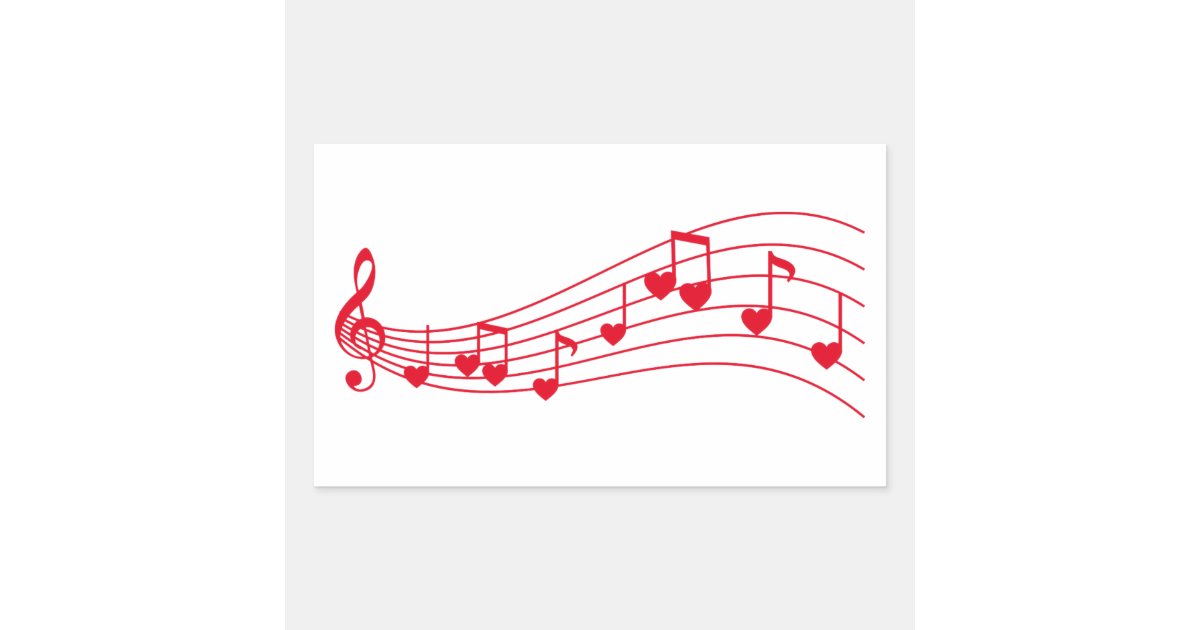 love music, musical notes with hearts rectangular sticker | Zazzle