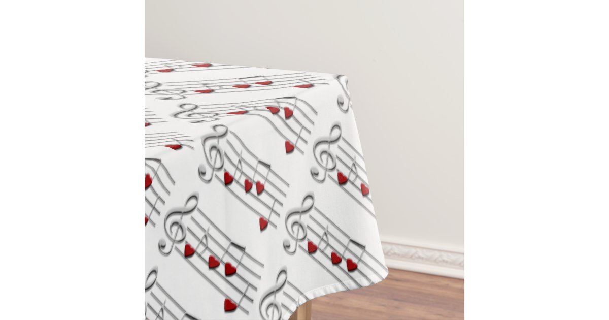 love music notes silver red white tablecloth | Zazzle