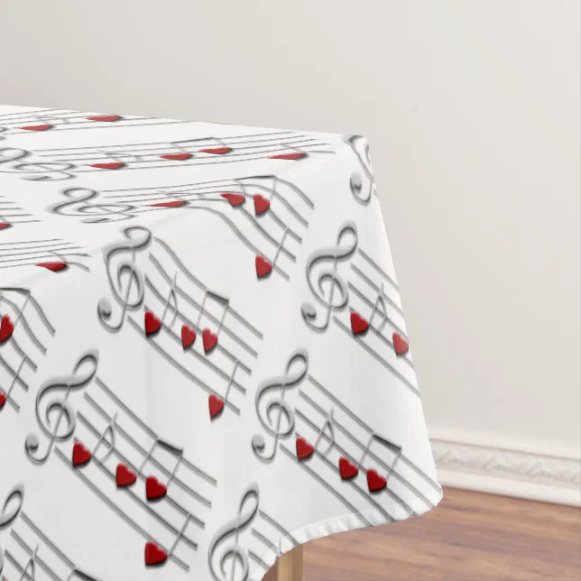 love music notes silver red white tablecloth | Zazzle