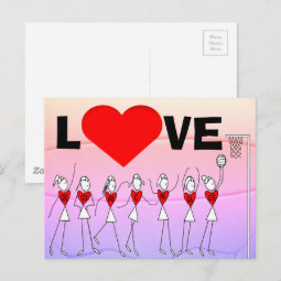 Love Netball Positions Stick Figures and Heart Postcard | Zazzle
